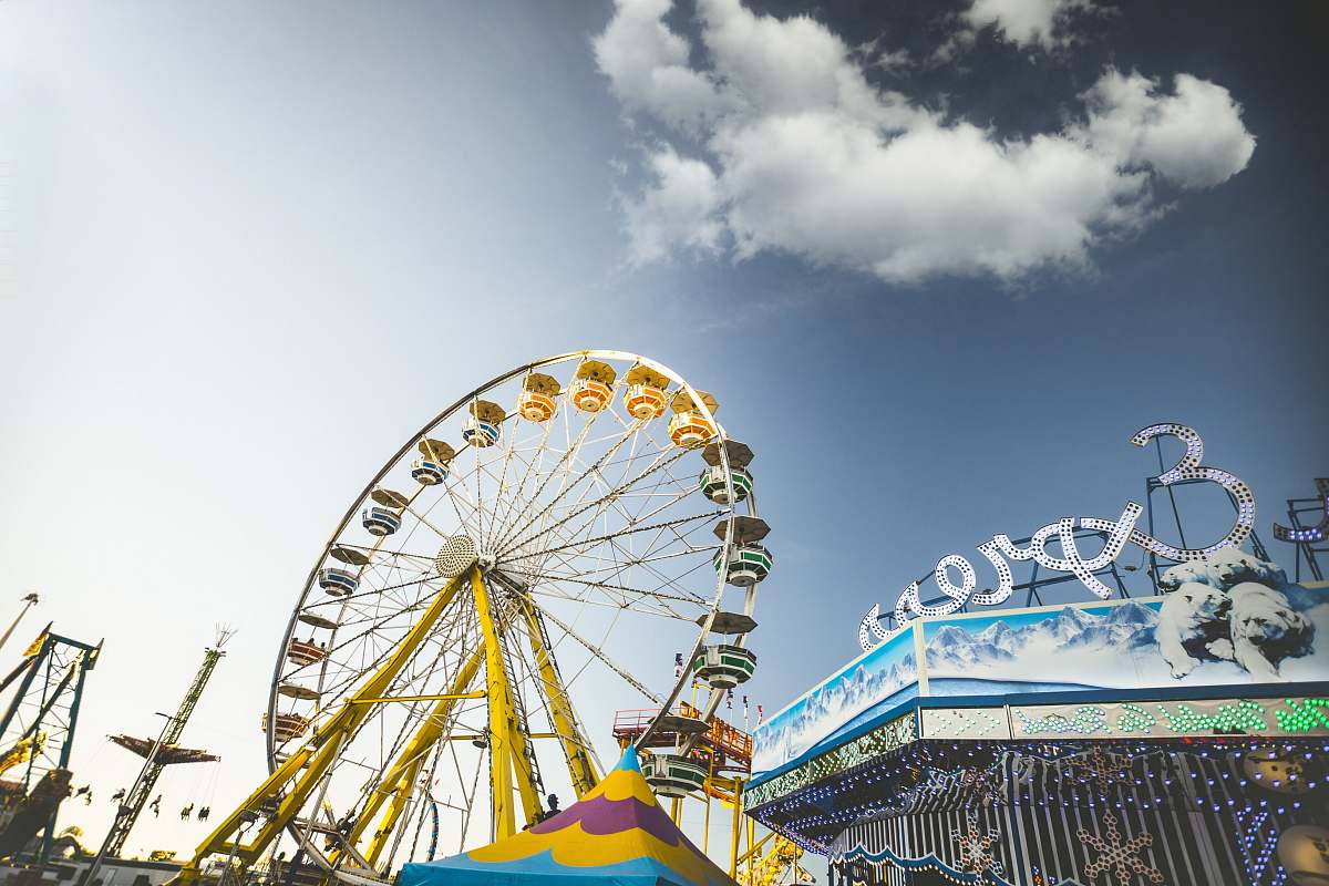 Free Yellow Ferris Wheel At Amusement Park Fair Image