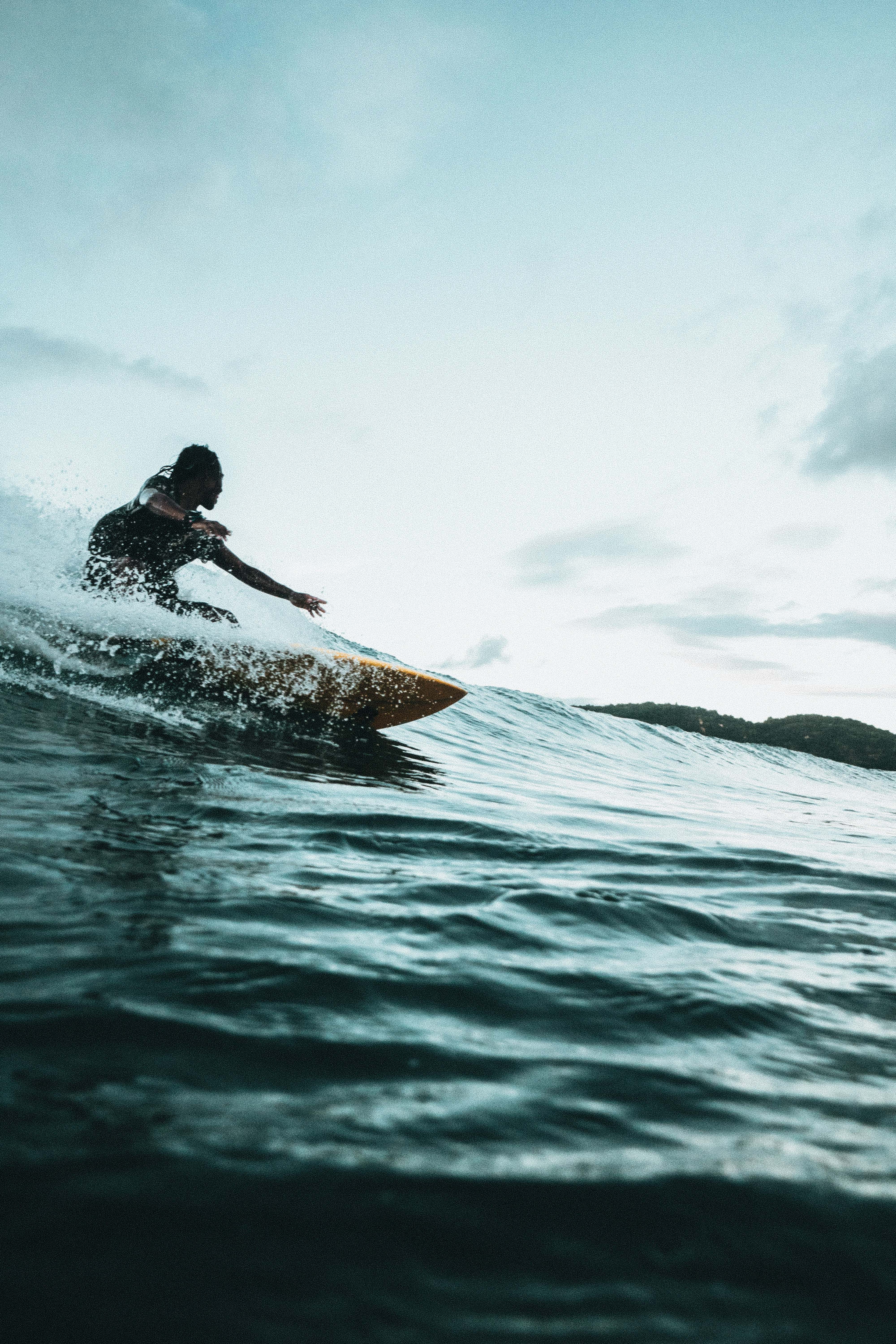 Surfing Man Riding Surfboard Under Sea Wave During Daytime Ocean Image ...